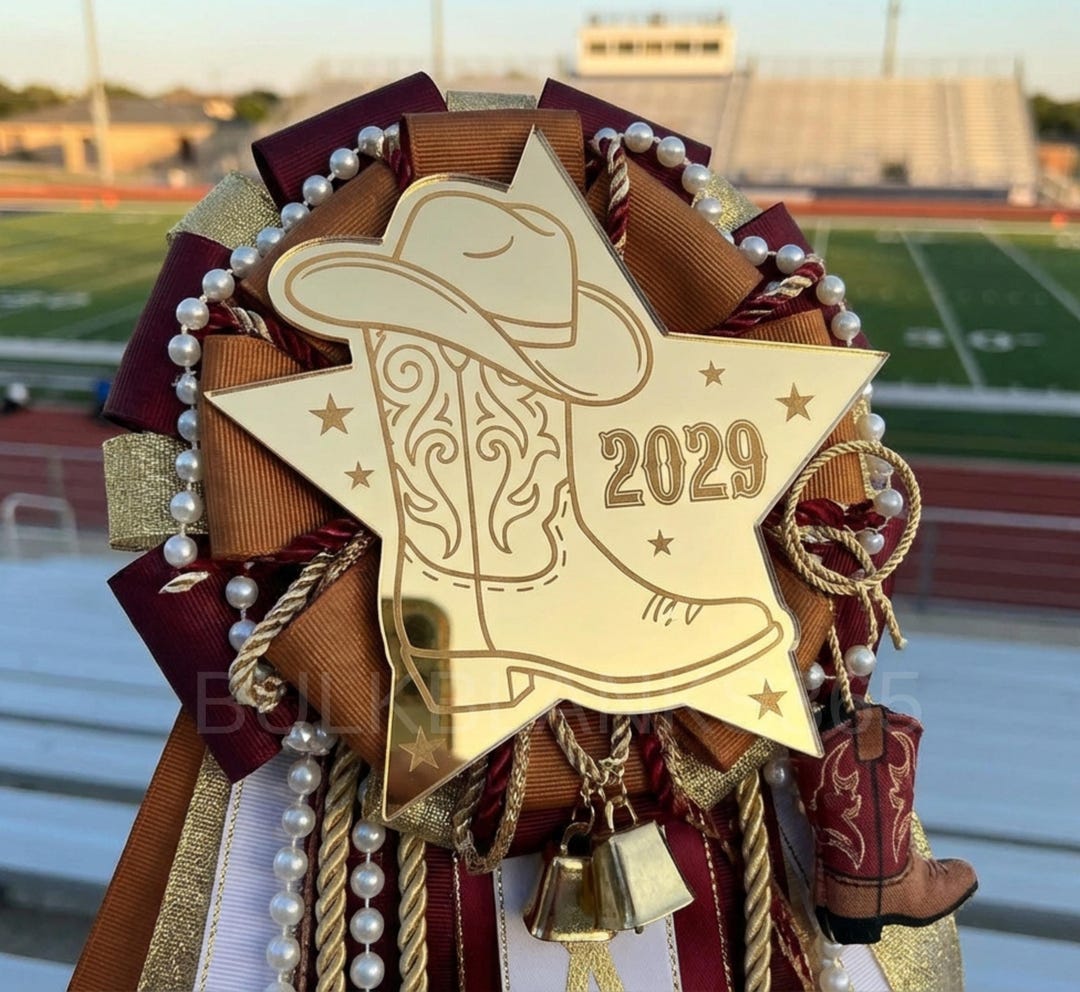 Cowboy Boot Gold Mirror Acrylic Mum Trinket | Western Homecoming Mum ...