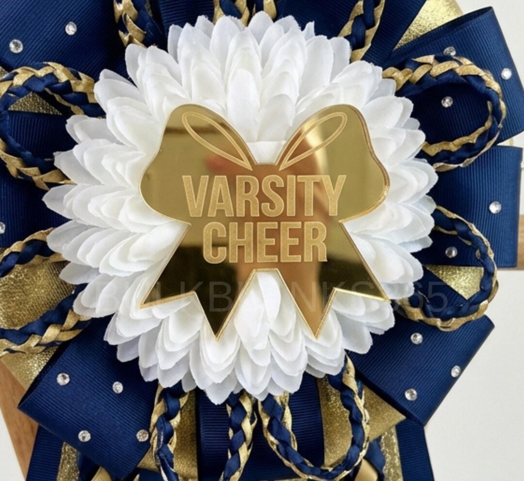 Varsity Cheer Bow Acrylic Mum Trinket | Gold Mirror Cheerleader ...