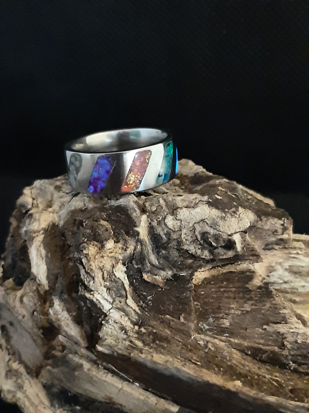 Titanium Glow Ring Meteorite, 24kt Gold, Bello Opal, Lapis Lazuli Inlay ...