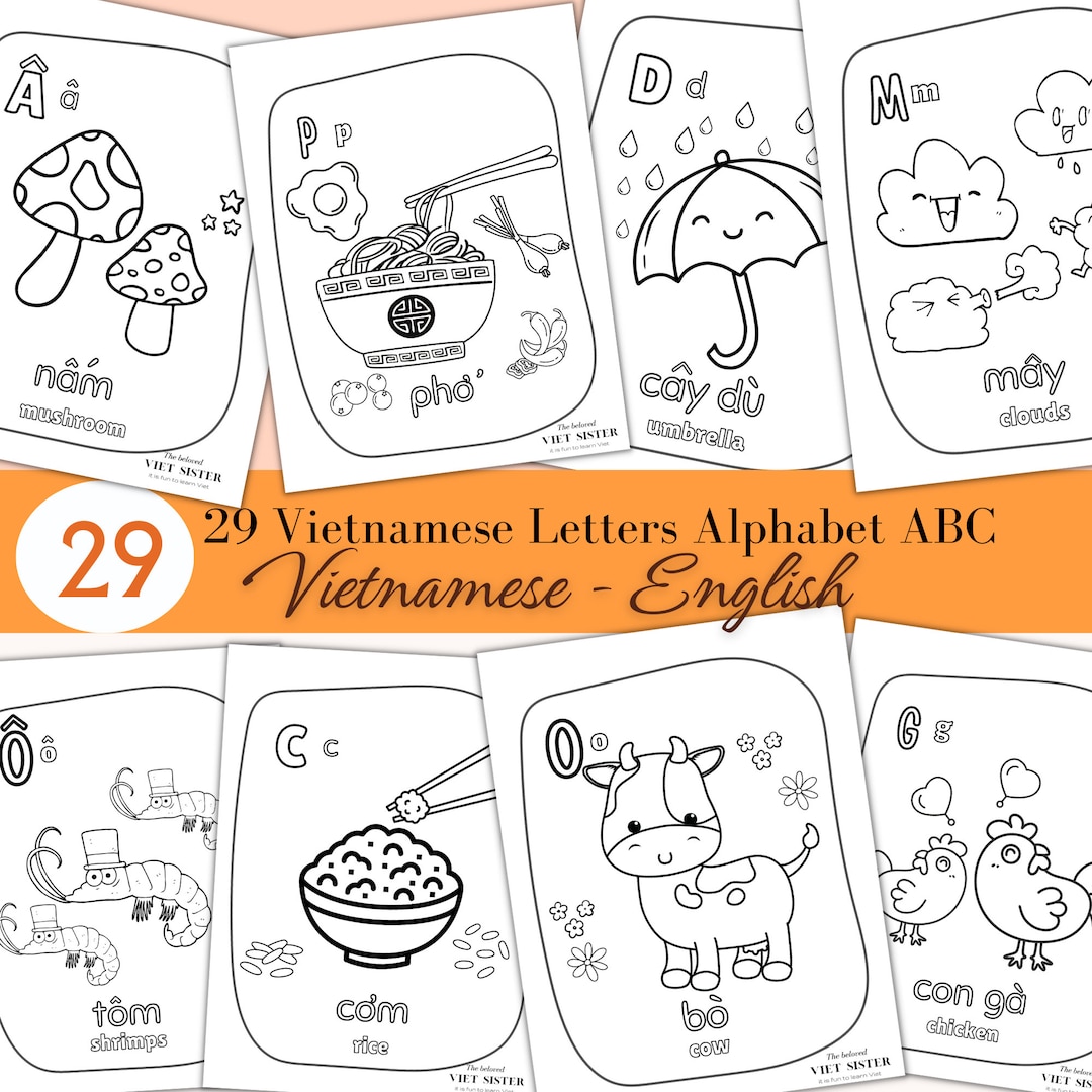 Vietnamese Alphabet Coloring Pages for Kids, Teaching Vietnamese| Gift ...