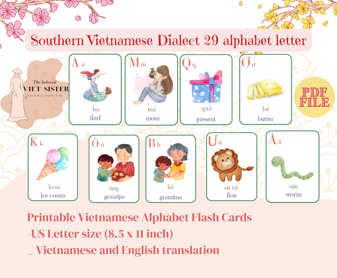 SOUTHERN VIETNAMESE ALPHABET for Kids. Print-at-home Bilingual - Etsy