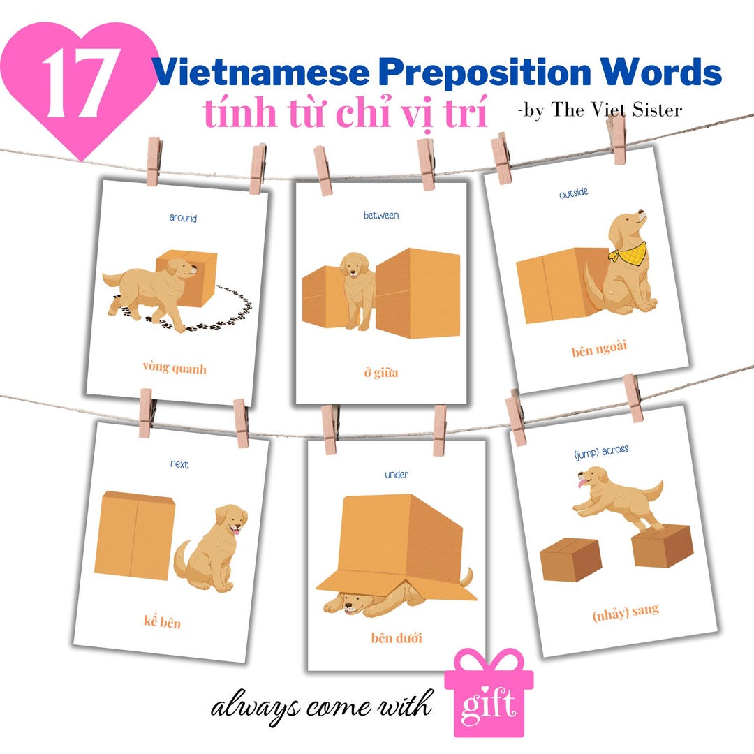 Printable Vietnamese Preposition Cards for Kids Montessori Bilingual ...