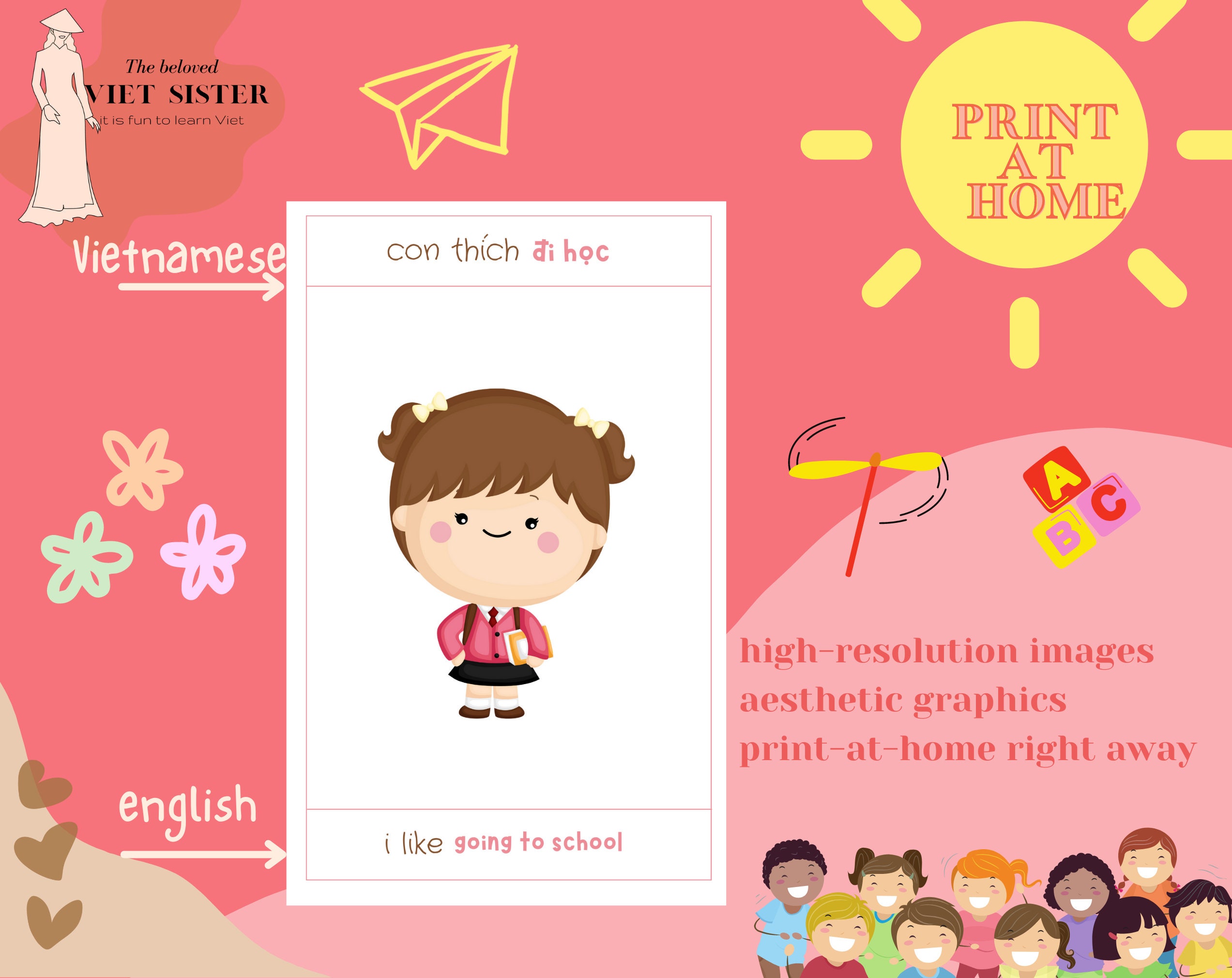 Baby Girls Learning Vietnamese With Verbs Phrases Activities, Objects ...