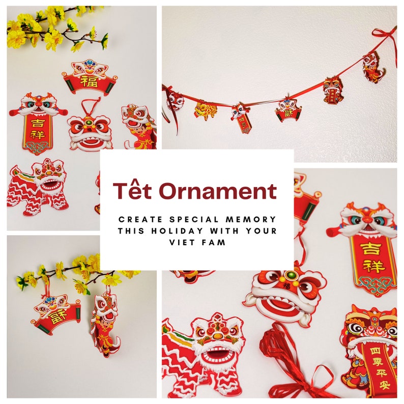 Vietnamese Tet Ornament 5-pack, Tet New Year Decorations , Tet 2025 ...