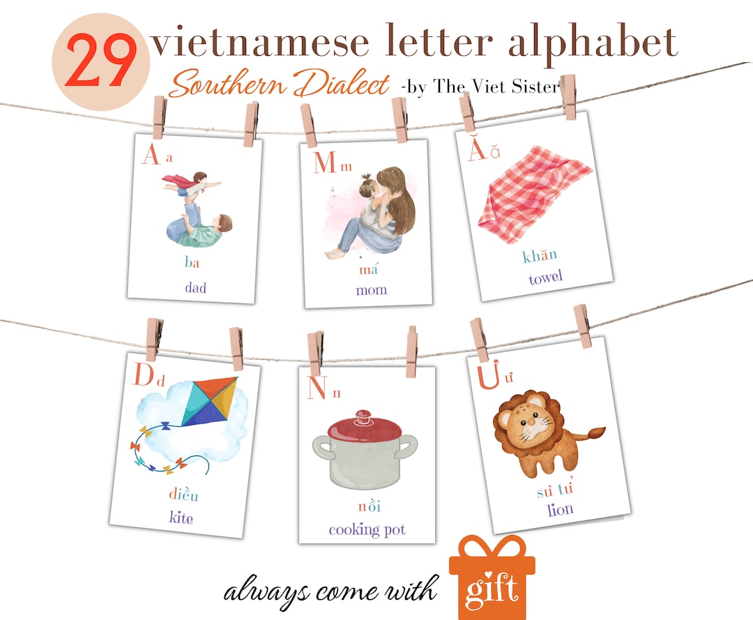 SOUTHERN VIETNAMESE ALPHABET for Kids. Print-at-home Bilingual Flash ...