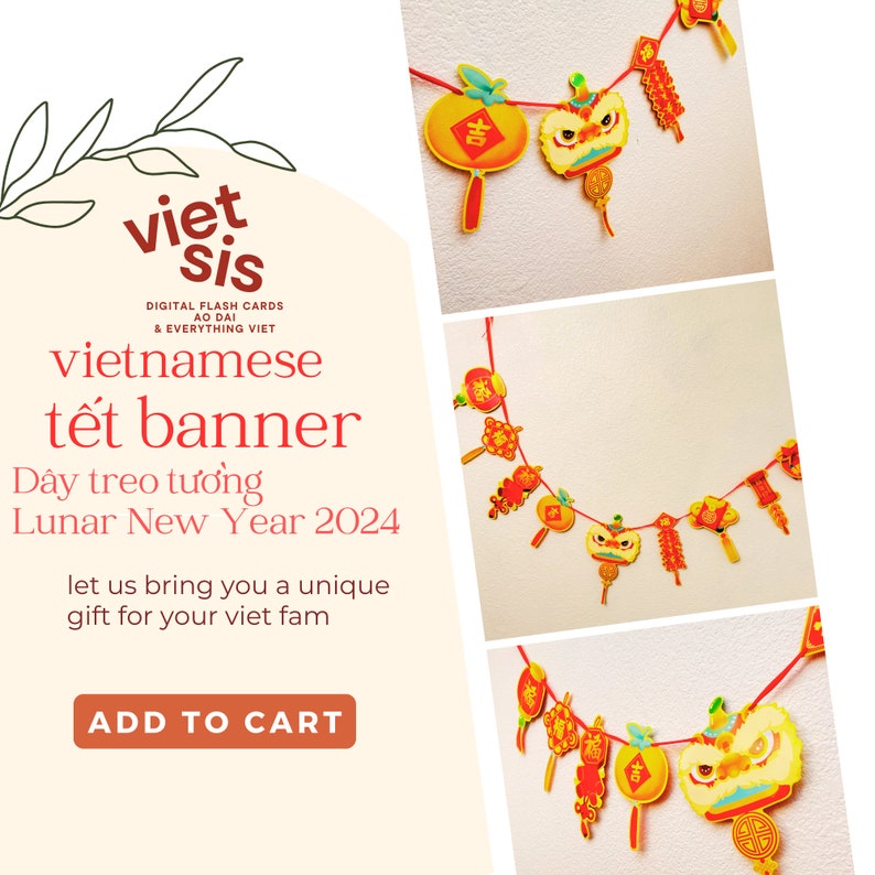 Lion Dance Tet Banner: Vietnamese New Year Ornament (9-pack) - Etsy
