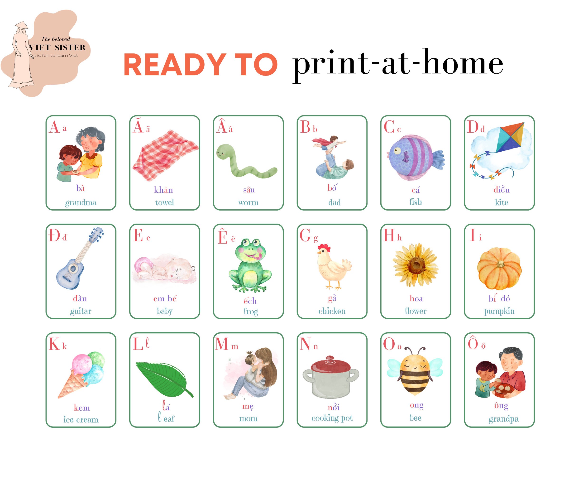 NORTHERN Vietnamese ALPHABET for Kids. Print-at-home Bilingual ...