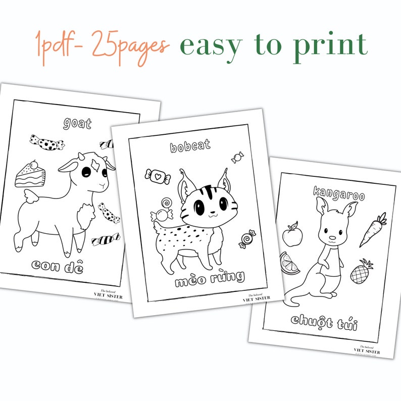Vietnamese English Animal Coloring Pages: Gift for Kids (25) (PDF ...