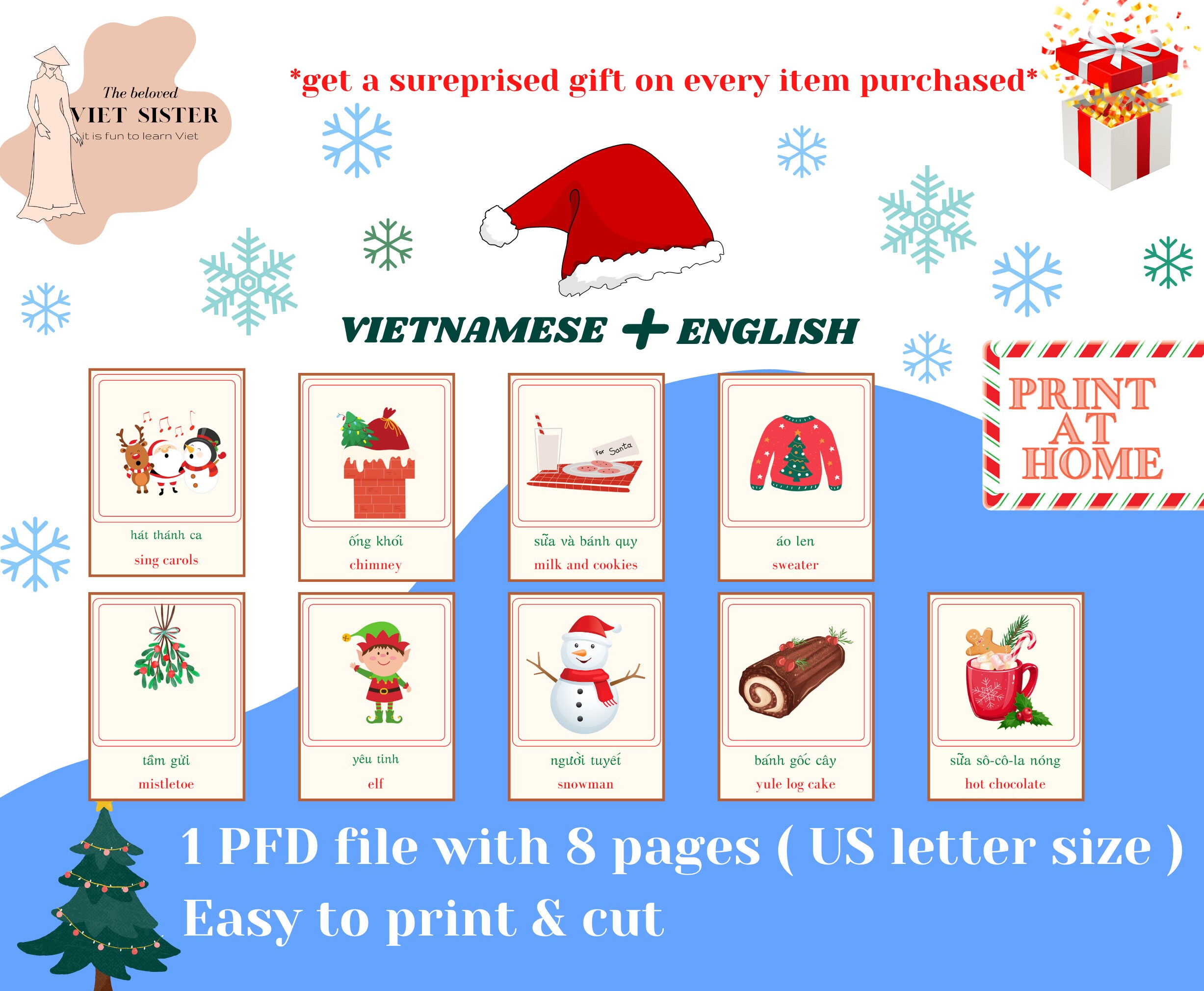 Vietnamese-english Christmas Flashcards. Teaching Common Christmas ...