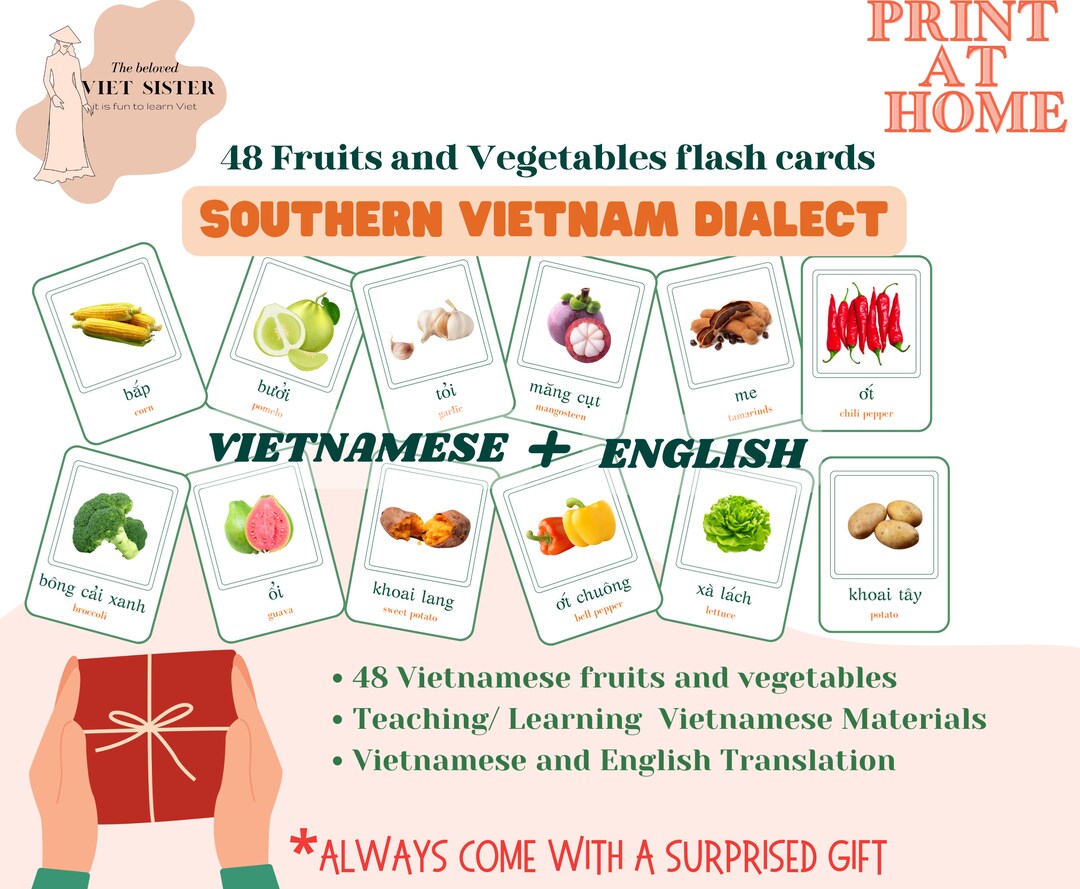 Southern Vietnamese Dialect 48fruits and Vegetable Flash Cards - Etsy