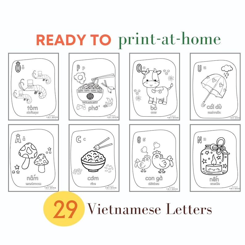 Vietnamese Alphabet Coloring Pages for Kids: 29 Letters (PDF) - Etsy