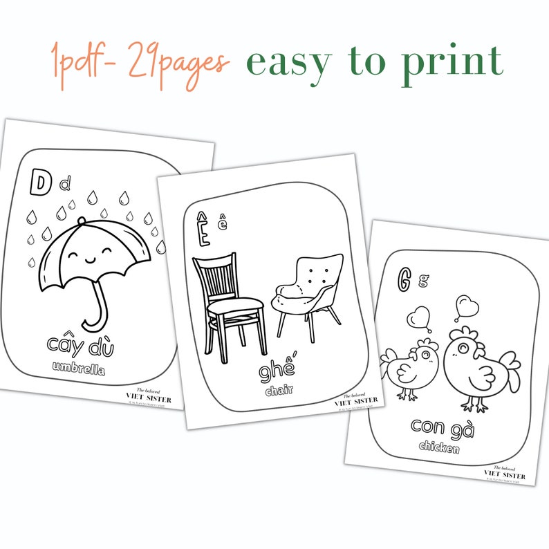 Vietnamese Alphabet Coloring Pages for Kids Teaching - Etsy