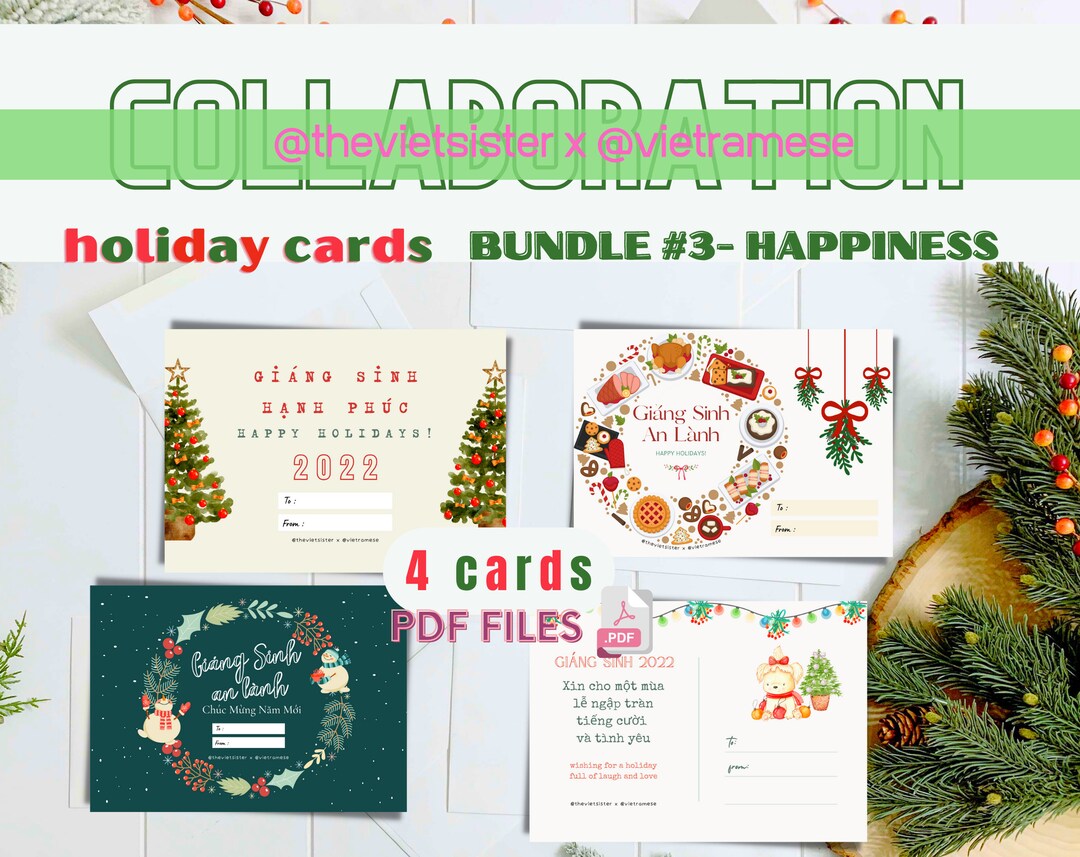 Vietnamese-english Christmas Cards. Bundle 3 Happiness. - Etsy