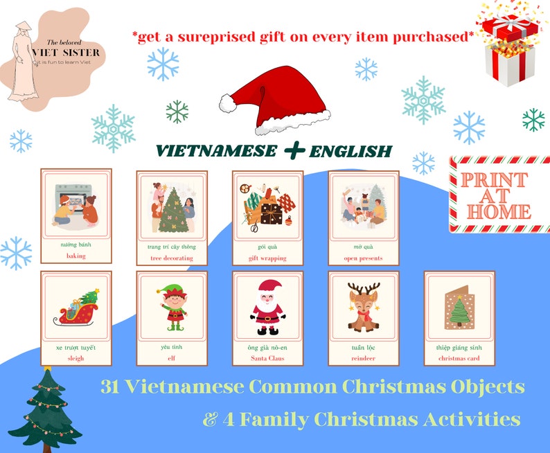Vietnamese-english Christmas Flashcards. Teaching Common Christmas ...