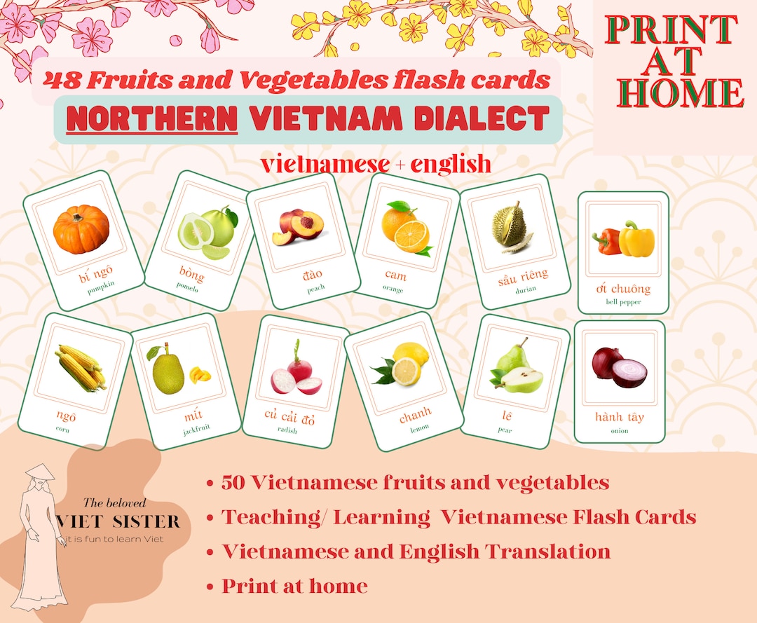 Northern Vietnamese Dialect Fruits and Vegetable Flash Cards. - Etsy