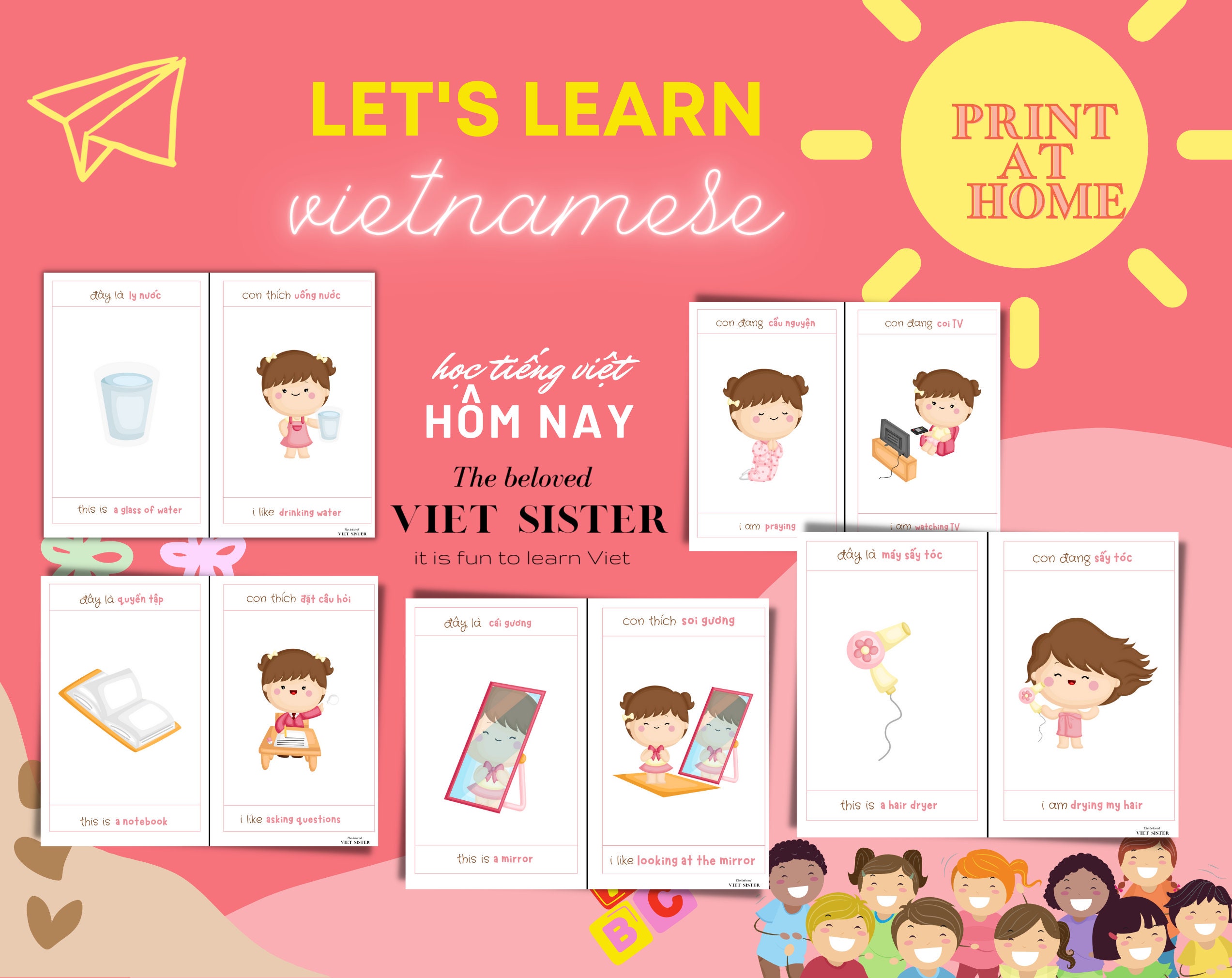 Baby Girls Learning Vietnamese With Verbs Phrases Activities, Objects ...