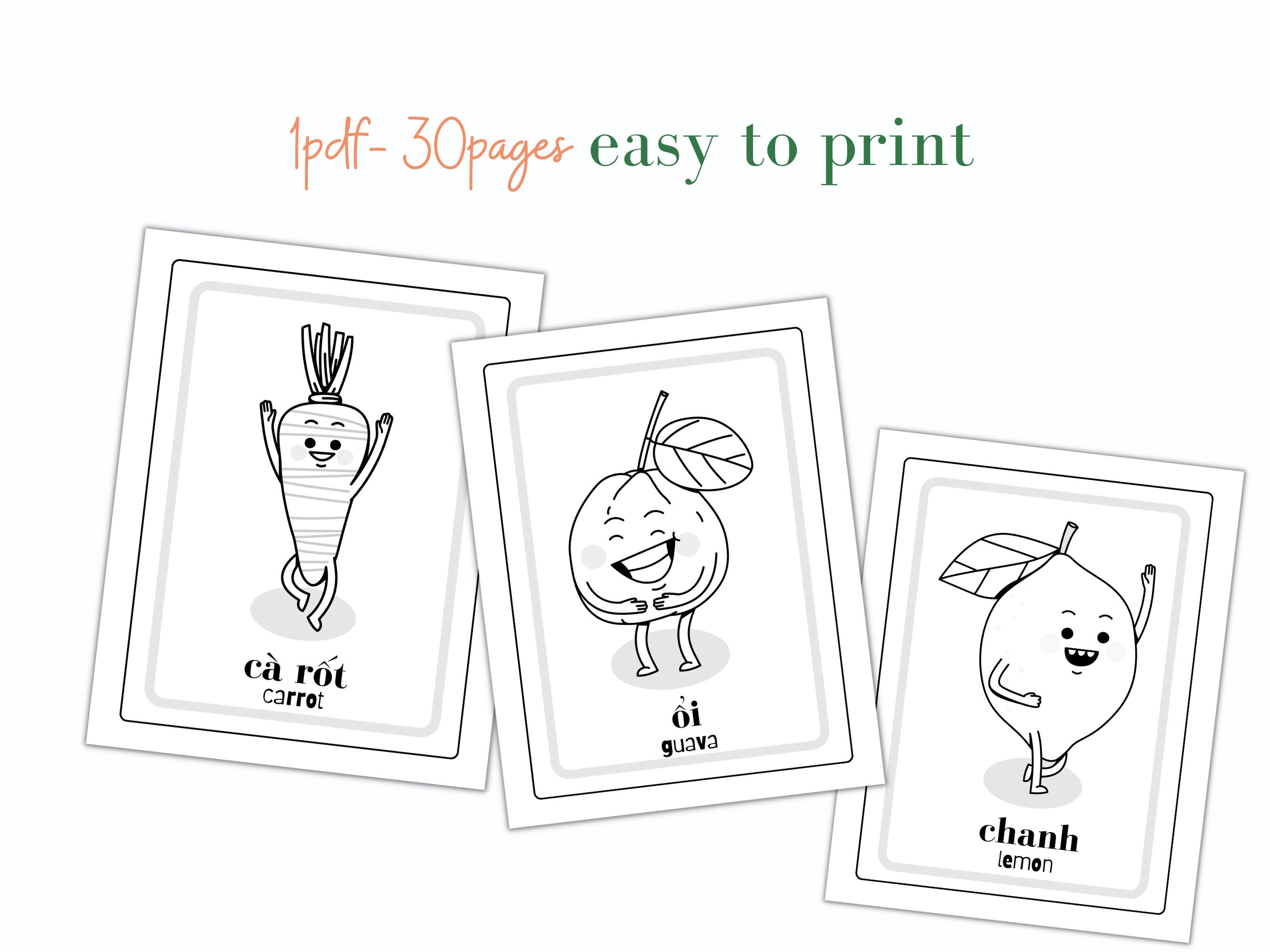 Bilingual Fruit & Vegetable Coloring Pages: Vietnamese-english Learning ...