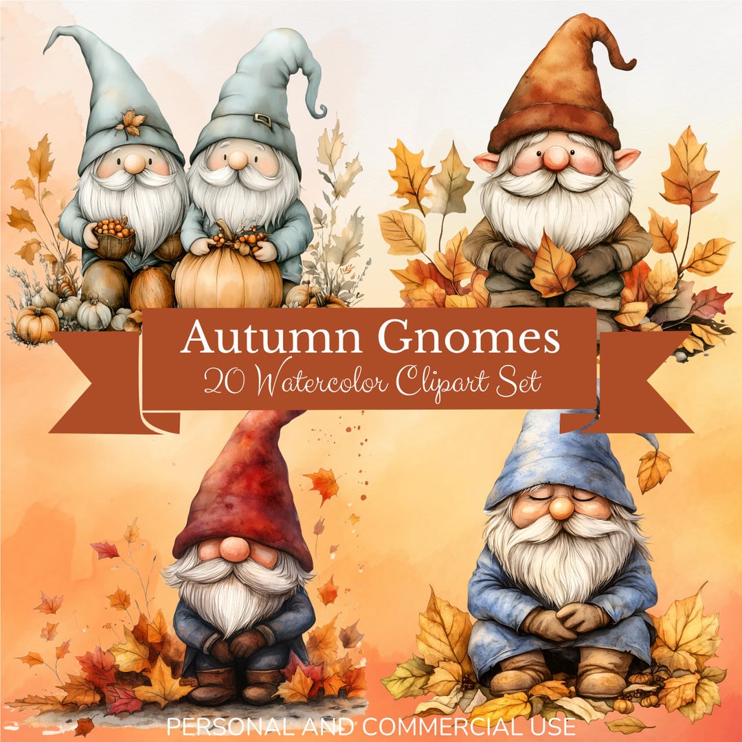 Autumn Gnomes Watercolor Clipart Set | Fall Gnomes | PNG | Transparent ...