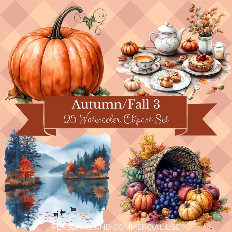 Autumn/fall 3 Watercolor Clipart Set | Instant Download | PNG ...