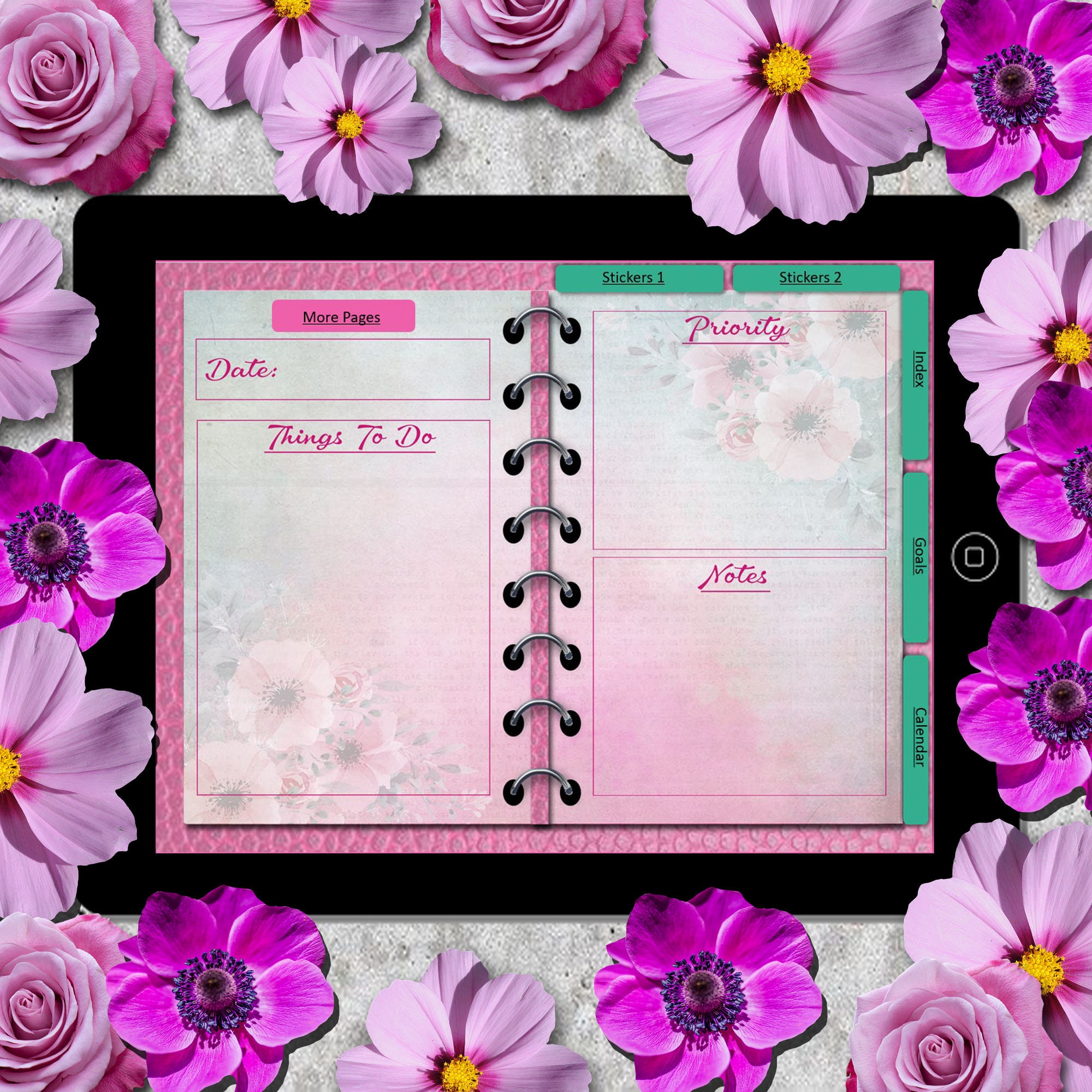 Pink Digital Planner in Landscape Digital Pink Floral - Etsy