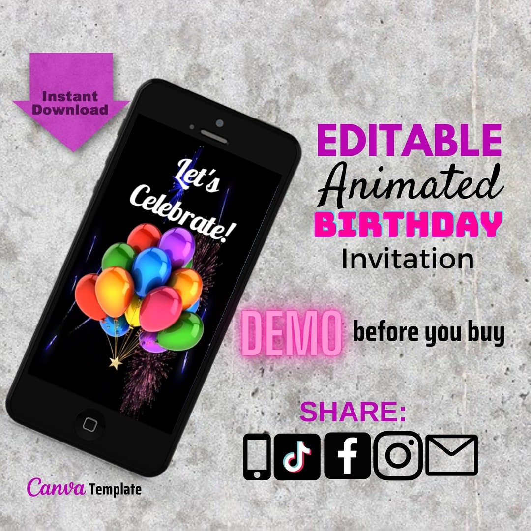 Editable Birthday Party Digital Invitation, Text Invitation, B-day ...