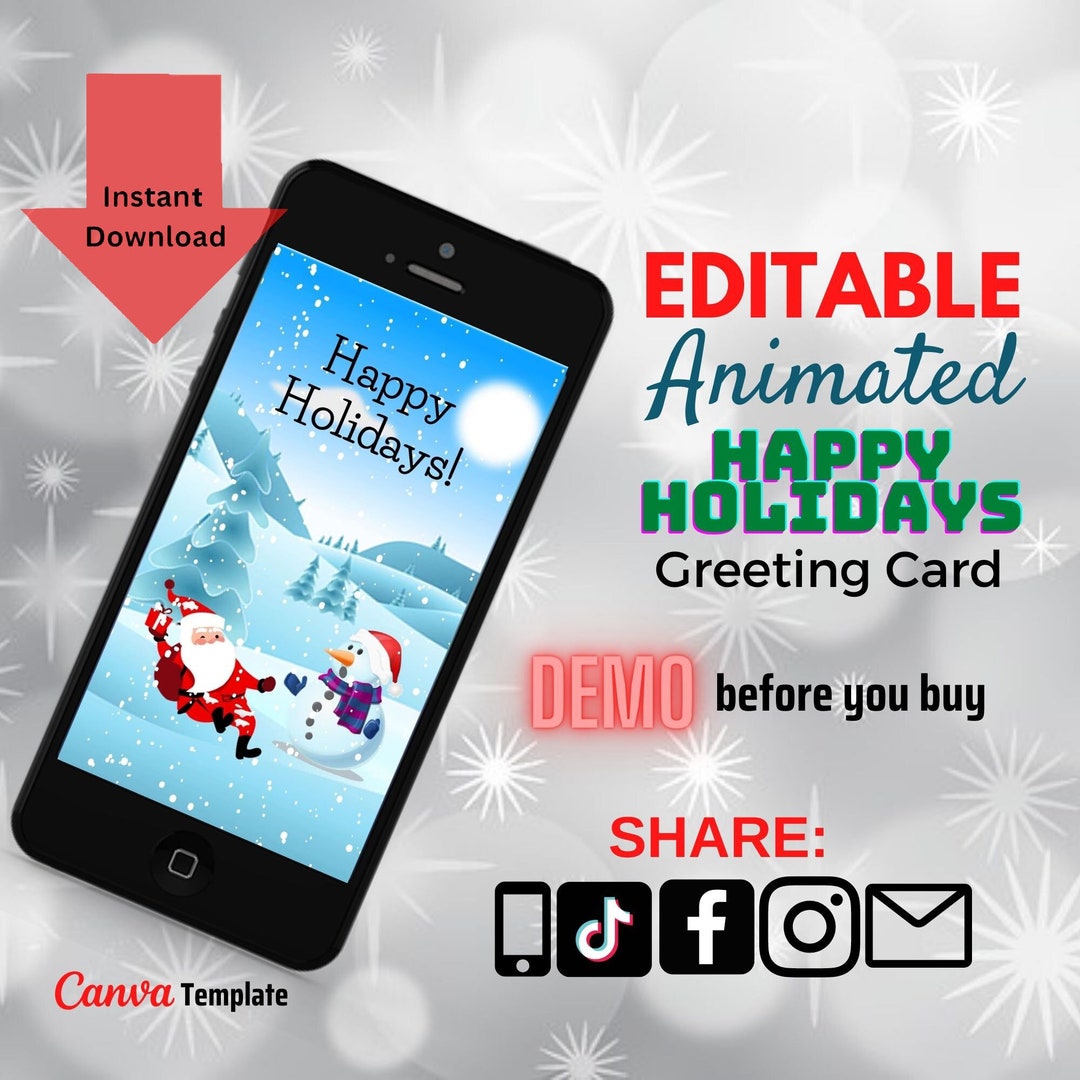 Funny Editable Christmas Card Template. Happy Holiday Video, Animated ...