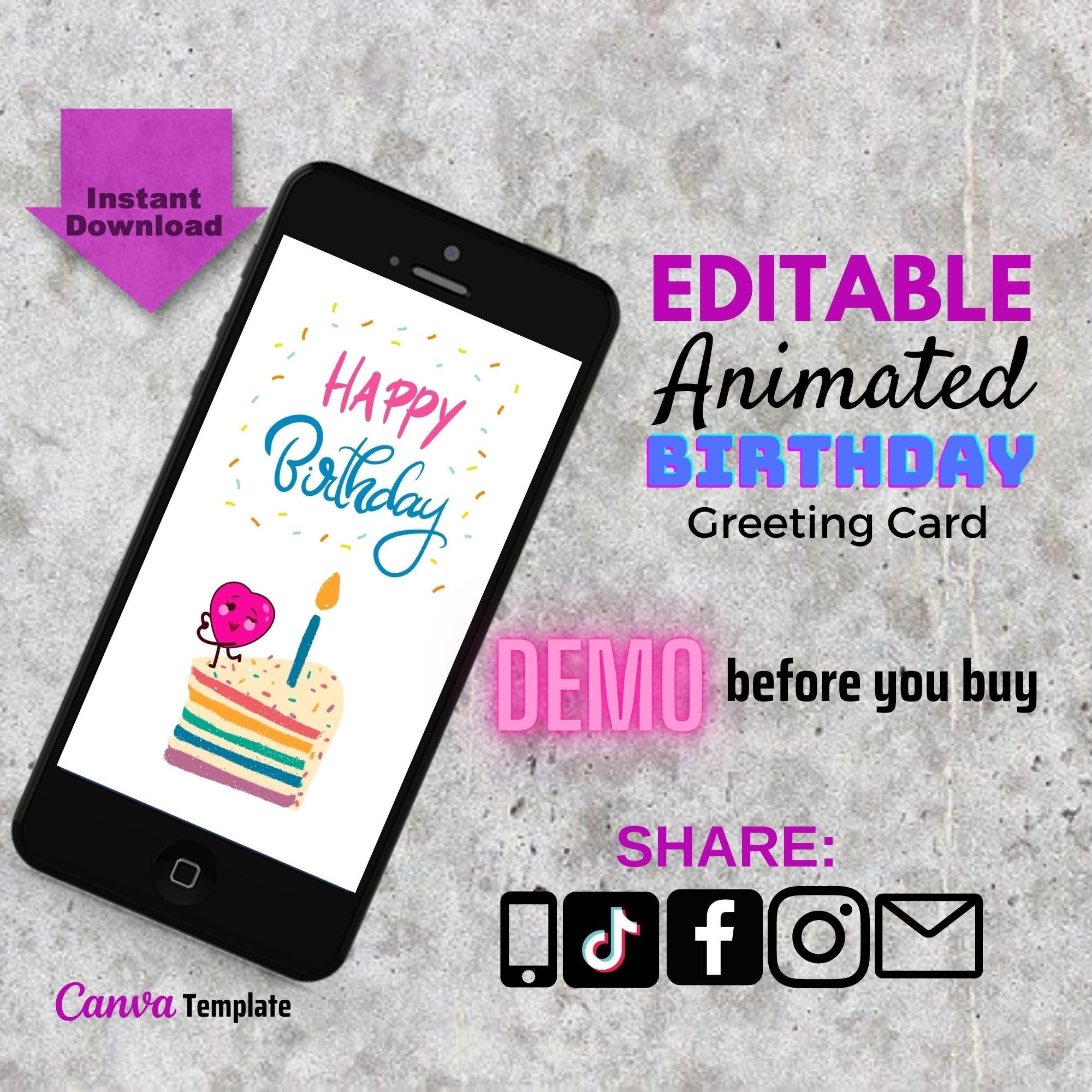 Editable Animated Happy Birthday Cards