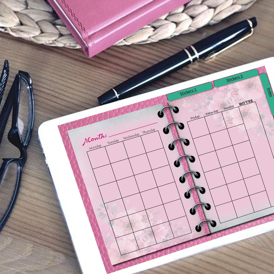 Pink Digital Planner in Landscape Digital Pink Floral - Etsy