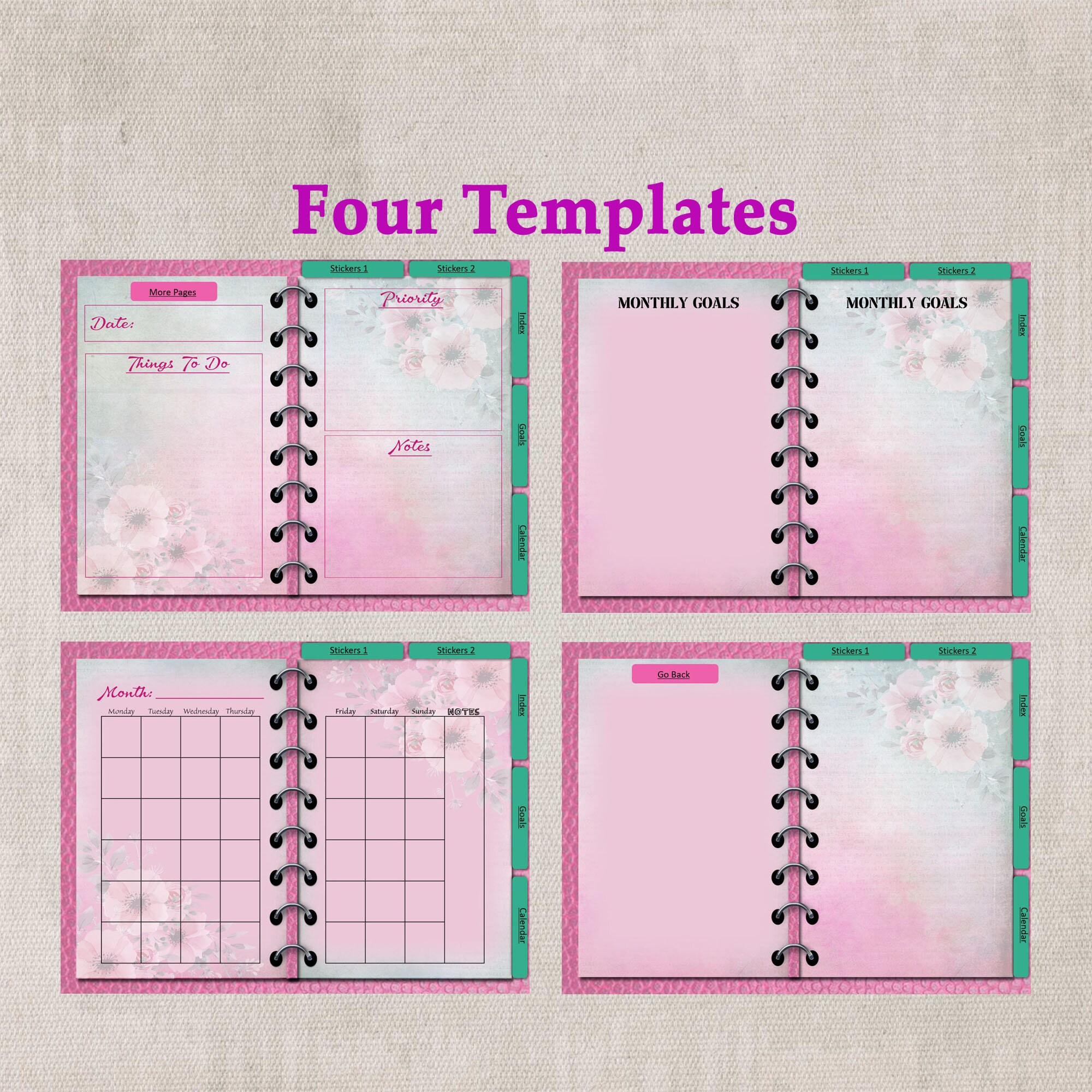 Pink Digital Planner in Landscape Digital Pink Floral - Etsy