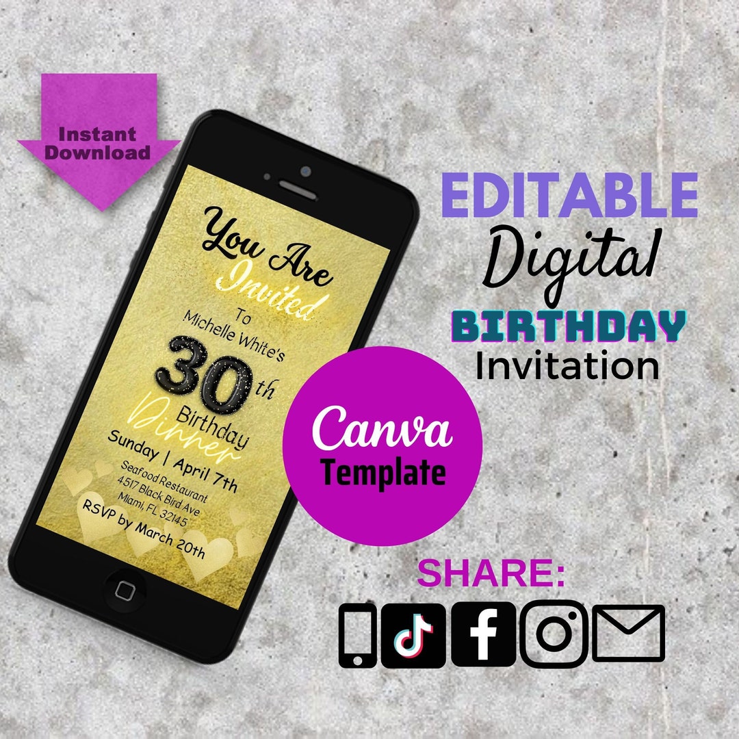 30th Birthday Invitation Digital, Birthday Party Invite, Birthday ...