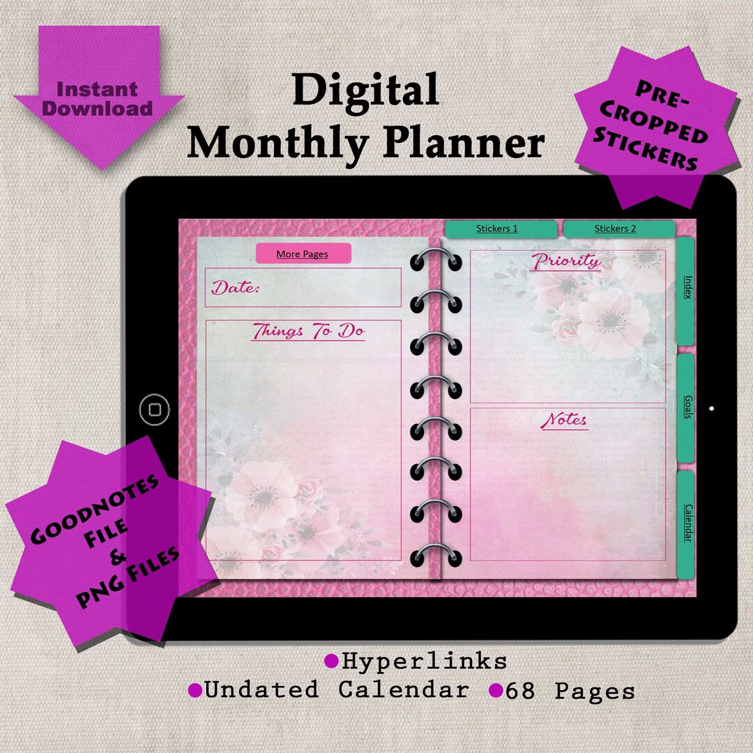 Pink Digital Planner in Landscape Digital Pink Floral - Etsy