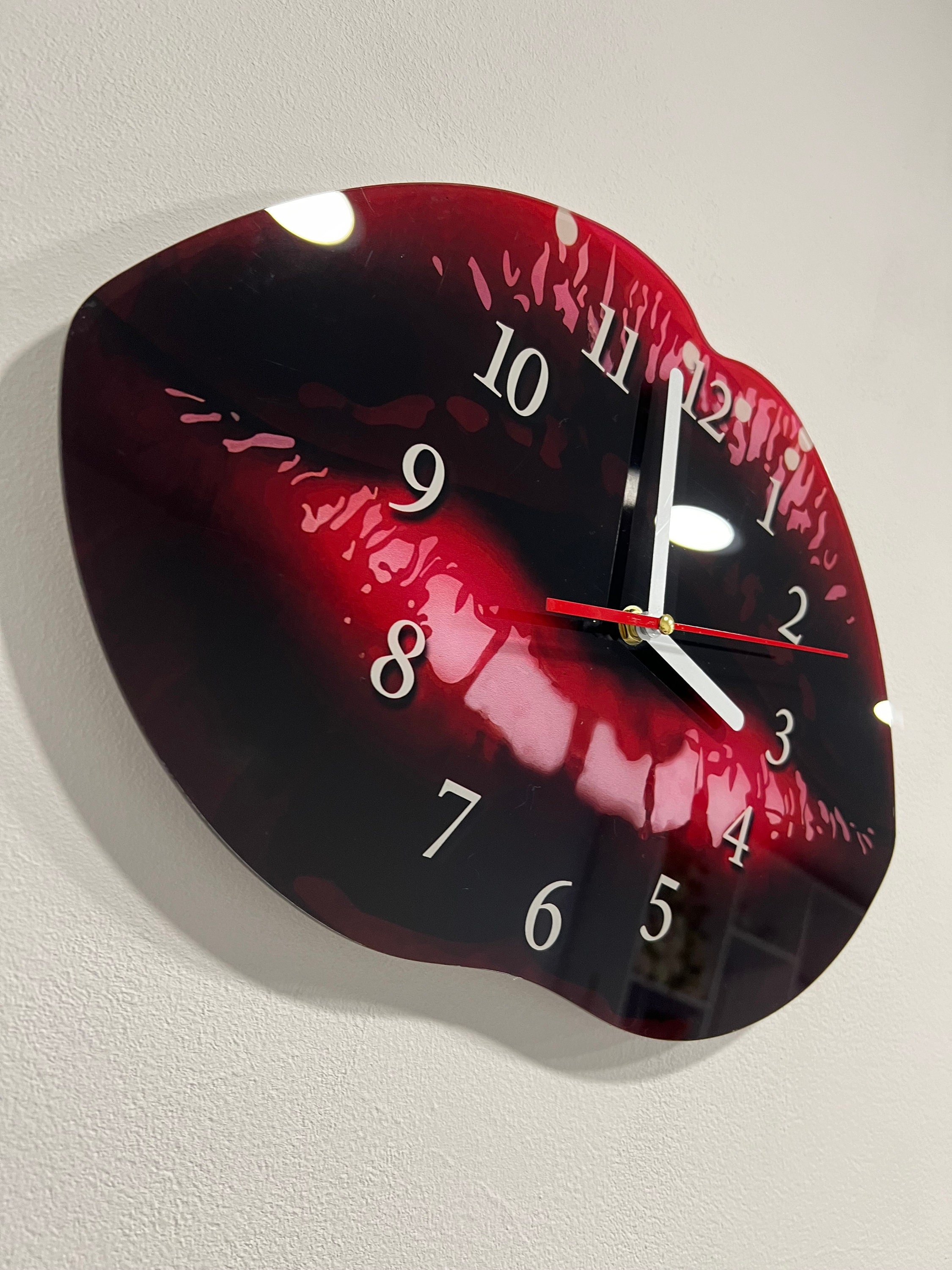 Burgundy Lips Shaped Clocks, Unique Clock for Wall, Red Lips Wall ...