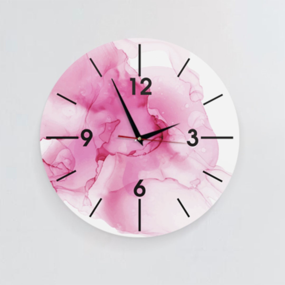 Pink Watercolor Wall Clock, Modern Silent Clock With Abstract Design ...