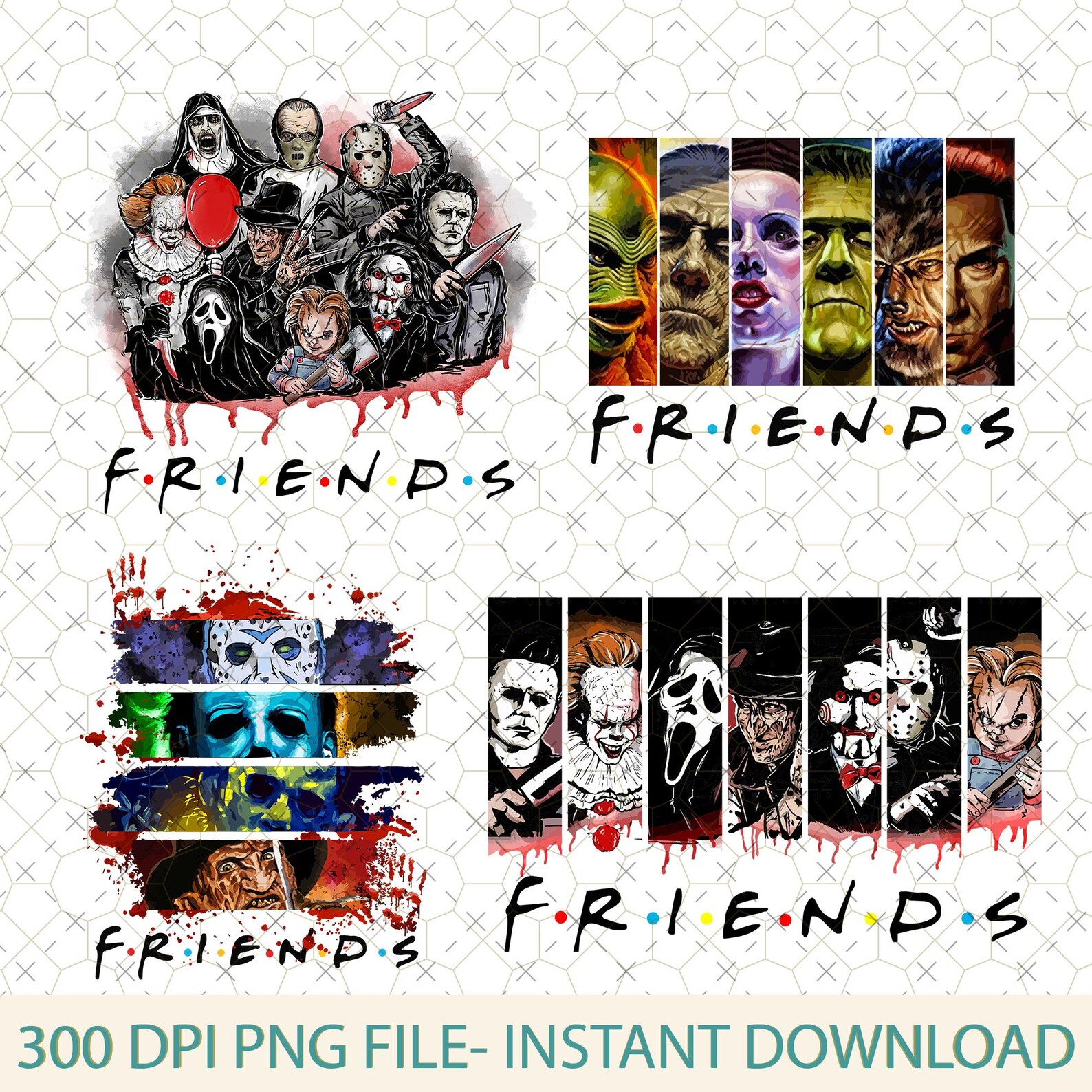 Friends Horror Characters Halloween PNG Bundle, Horror Characters Png ...