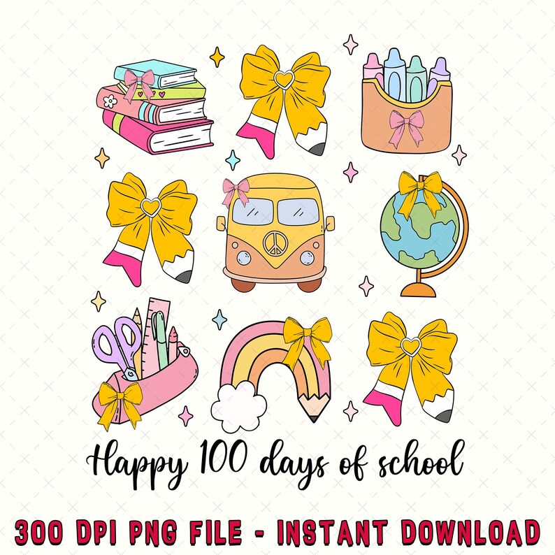 Coquette Bow 100 Day of School Pencil Png, 100 Day of School Png ...