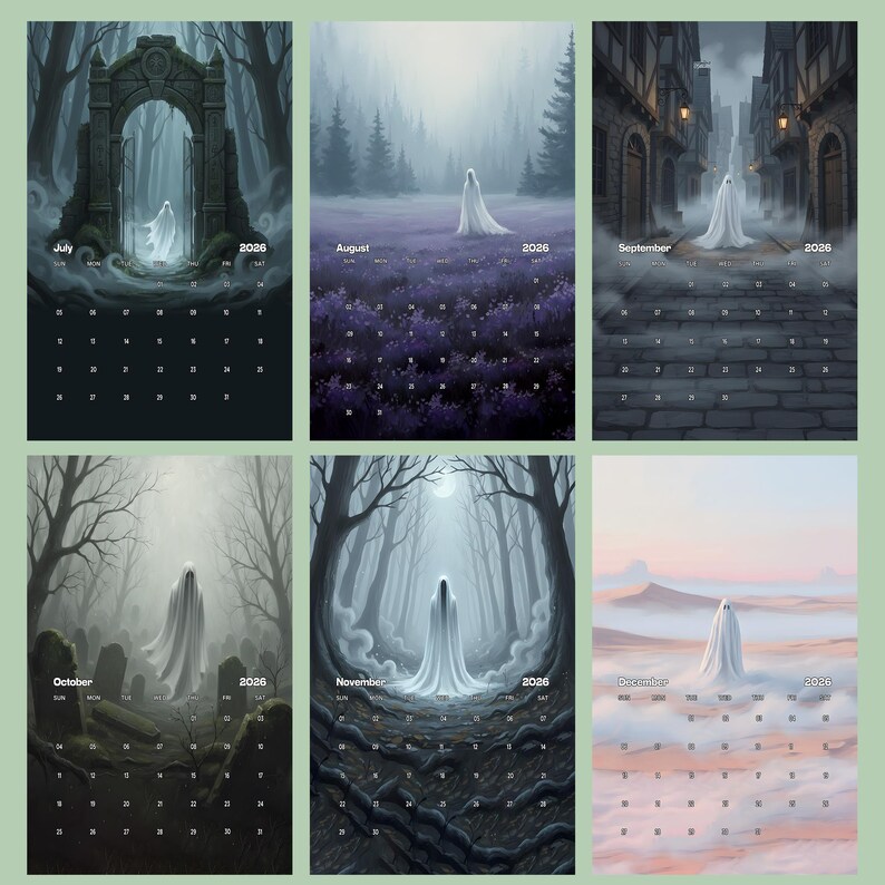 2026 Ghost Calendar, Monthly Wall Calendar, 2026 Spooky Calendar, Cute ...