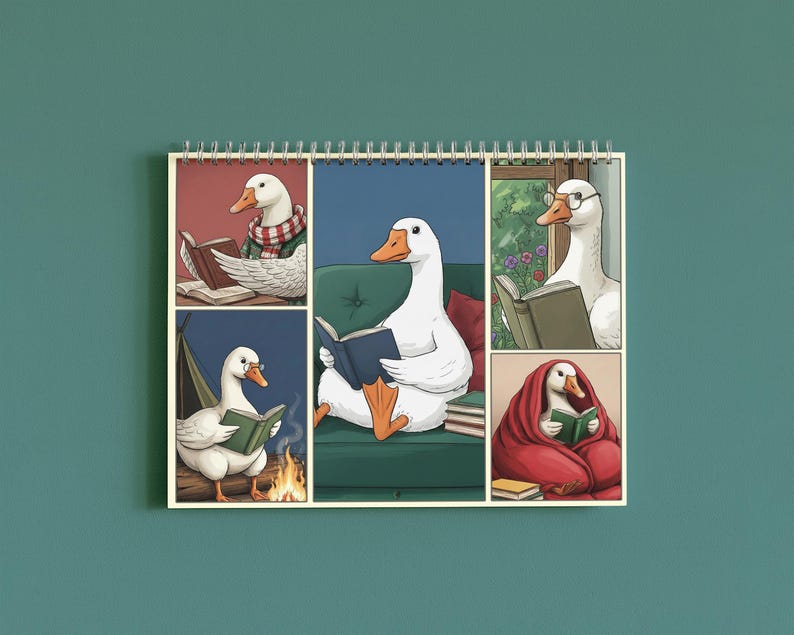Goose Reading Books Calendar 2026, Goose Reading Books Wall Calendar ...