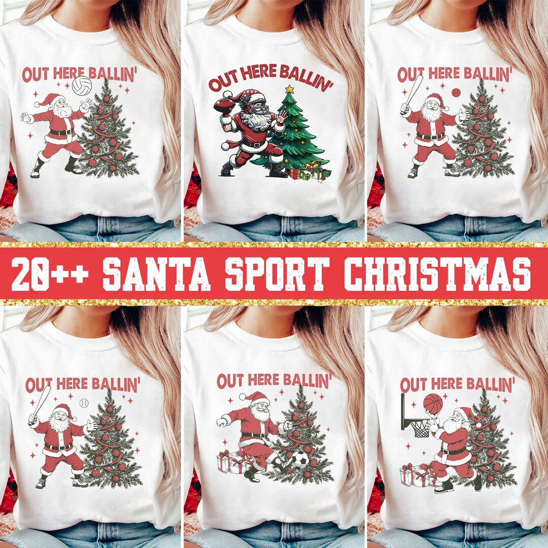 6 Sports Christmas PNG Bundle, Santa Skeleton Sport Lover, Basketball ...