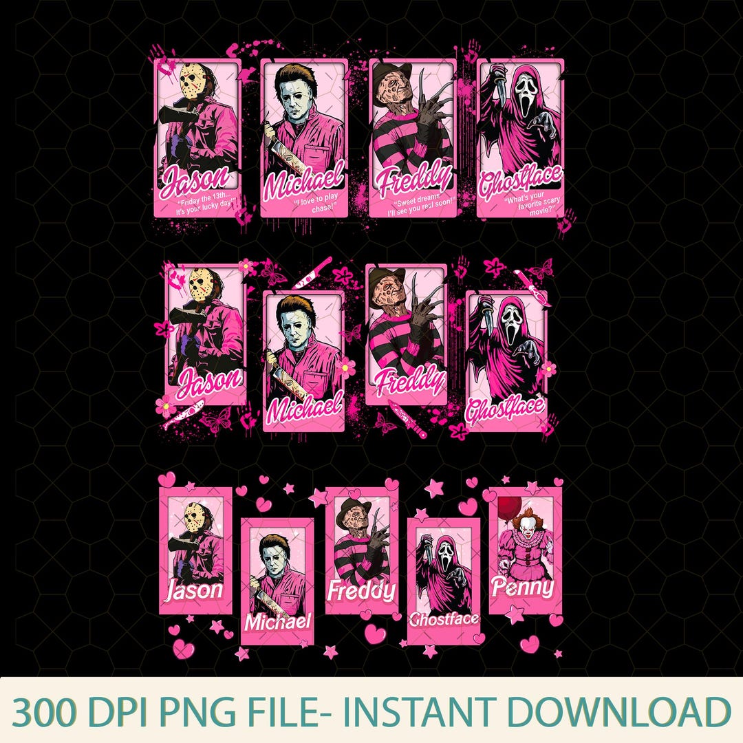 Horror Character Pink Tarot Card PNG Bundle, Horror Characters Png ...