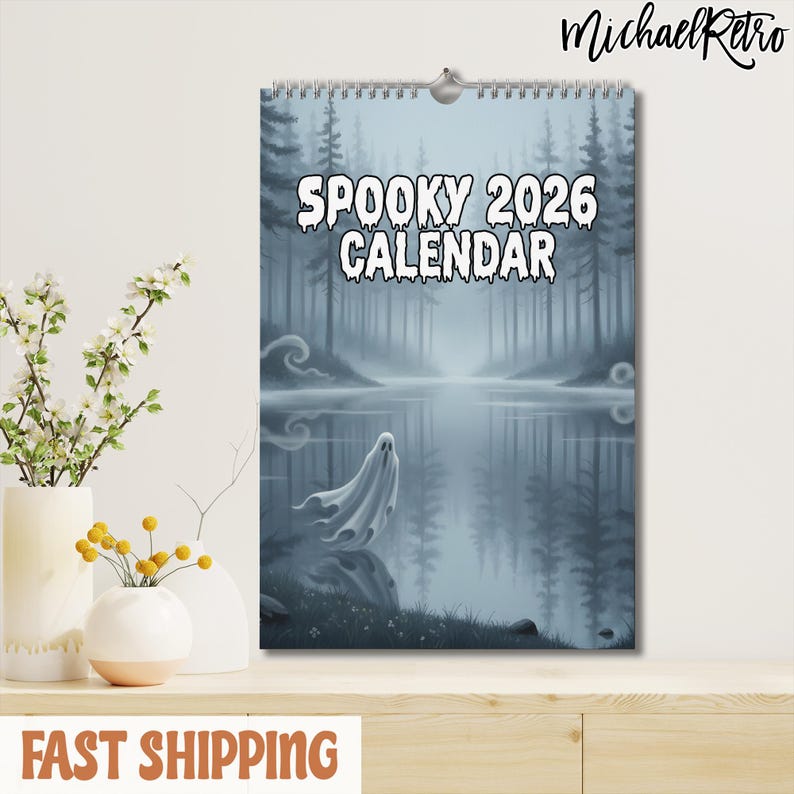 2026 Ghost Calendar, Monthly Wall Calendar, 2026 Spooky Calendar, Cute ...