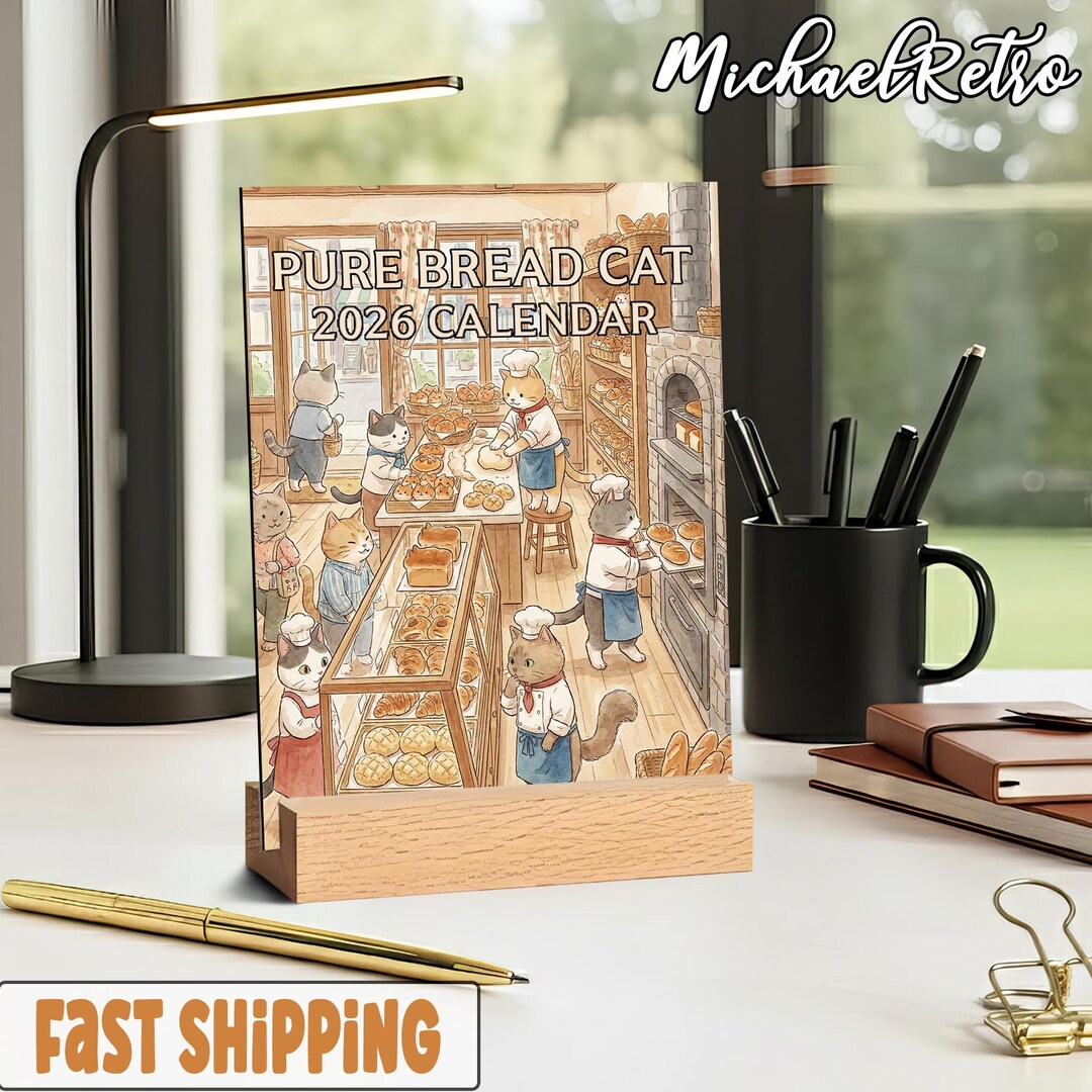 Pure Bread Cat Wooden Calendar 2026 - Cute Cat Lover Gift, Mini Office ...