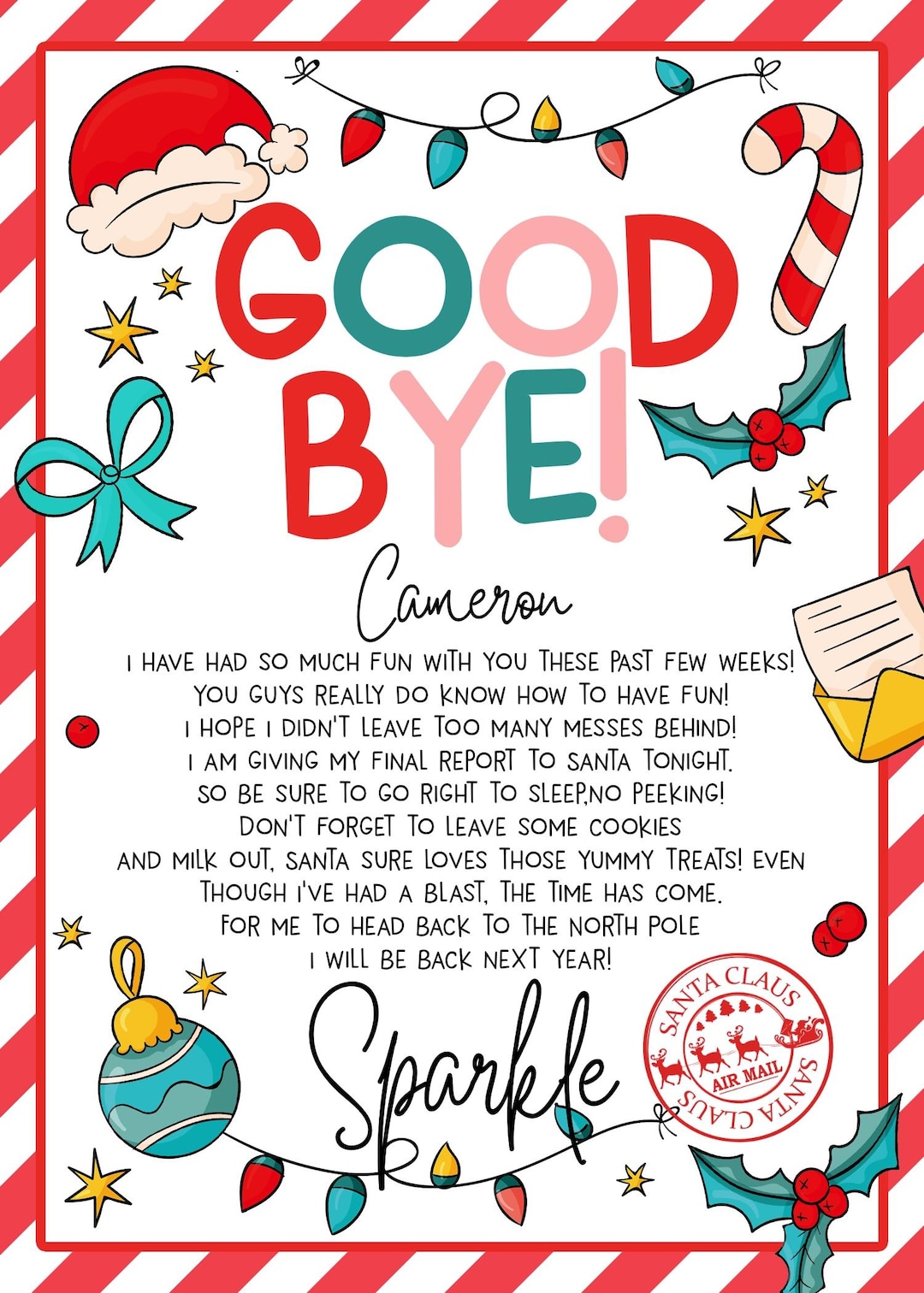 Elf Goodbye Letter Template | Editable Canva Goodbye Letter to Elf ...