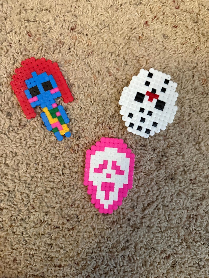 Horror Movie Melty Bead Figures: Jason Mask, Ghost Face, Sally Inspired ...