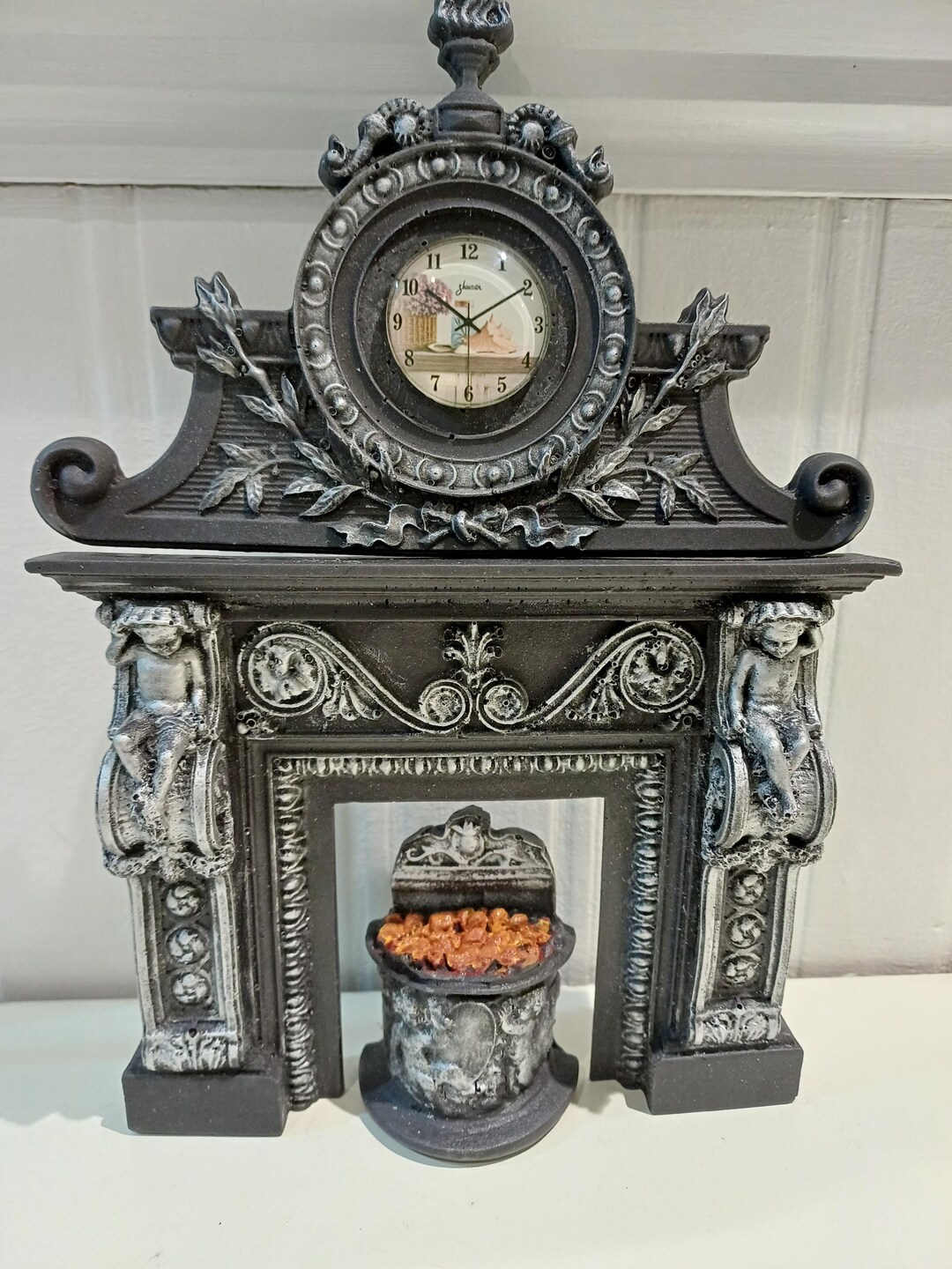 Large 1/12 Scale Fireplace and Clock and Fire in Charcoal and Silver - Etsy
