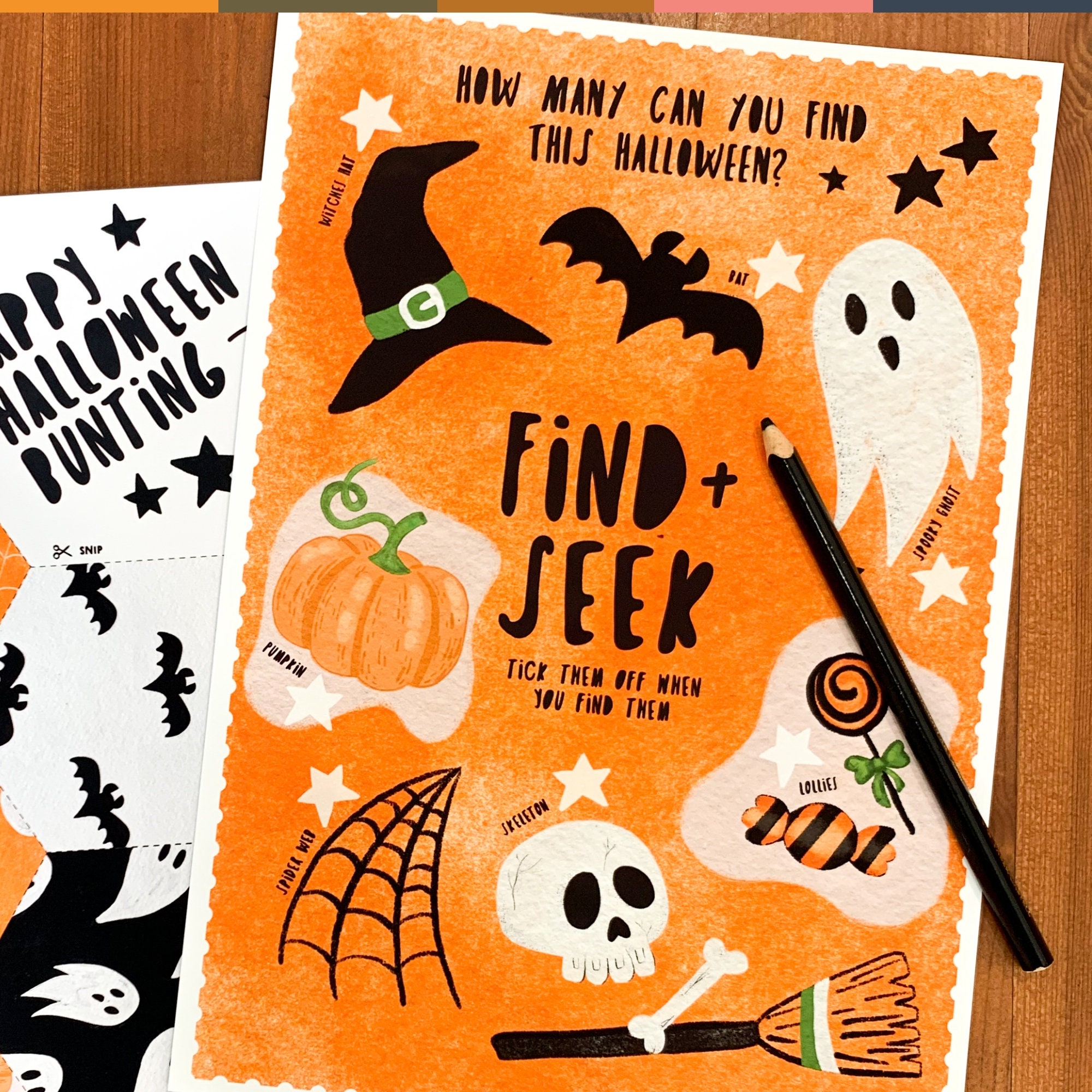 DIGITAL DOWNLOAD Halloween Bunting & Activity Sheet Find Seek Happy ...