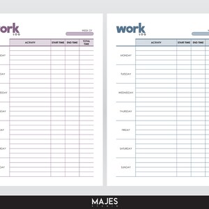 Work Log, Time Log, Time Journal, Work Hours Tracker, Time Tracker ...