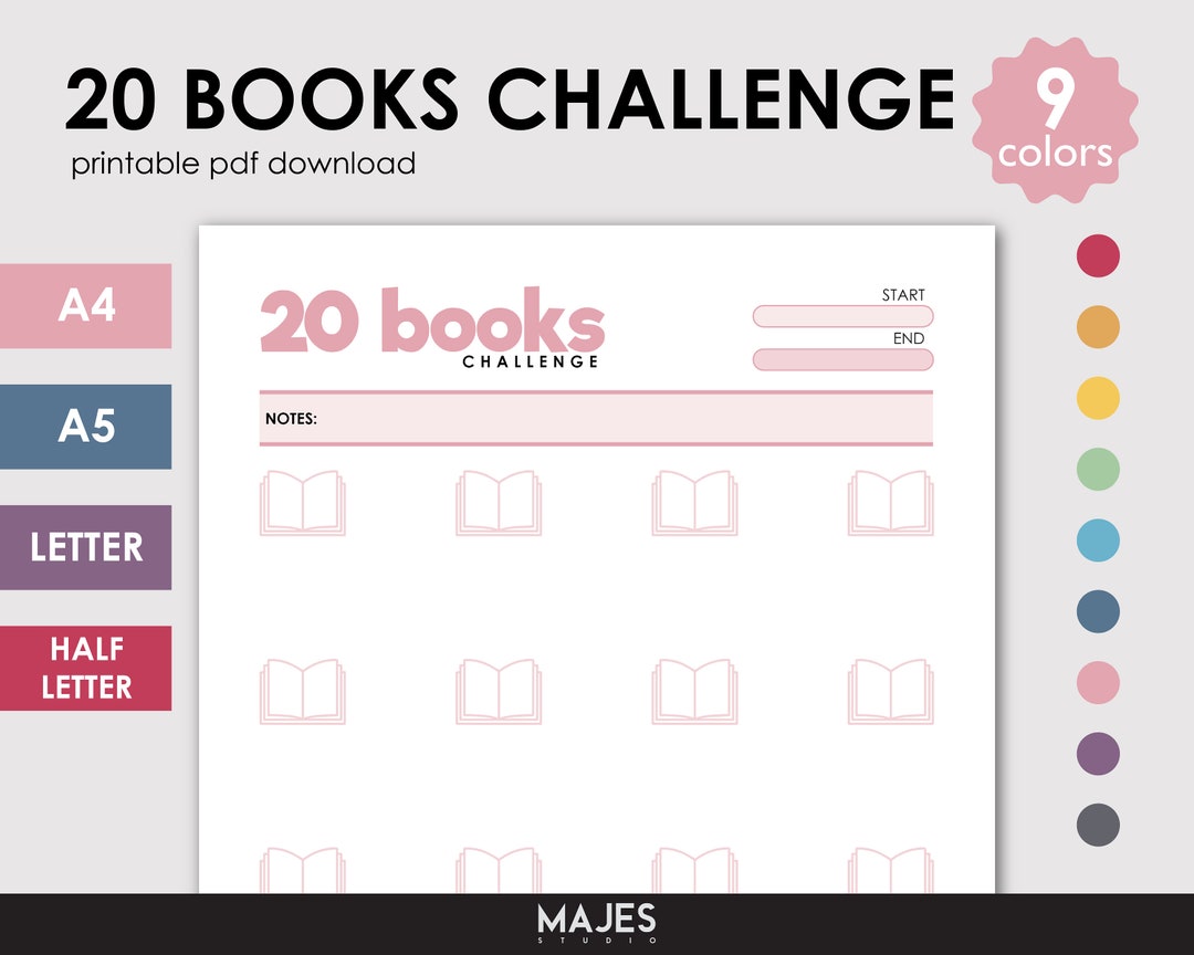 20 Books Tracker, Reading Challenge, Reading Tracker, Reading Planner ...