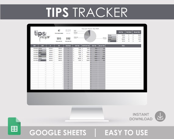 Tip Tracker Money Tracker Printable Tracker Service - Etsy
