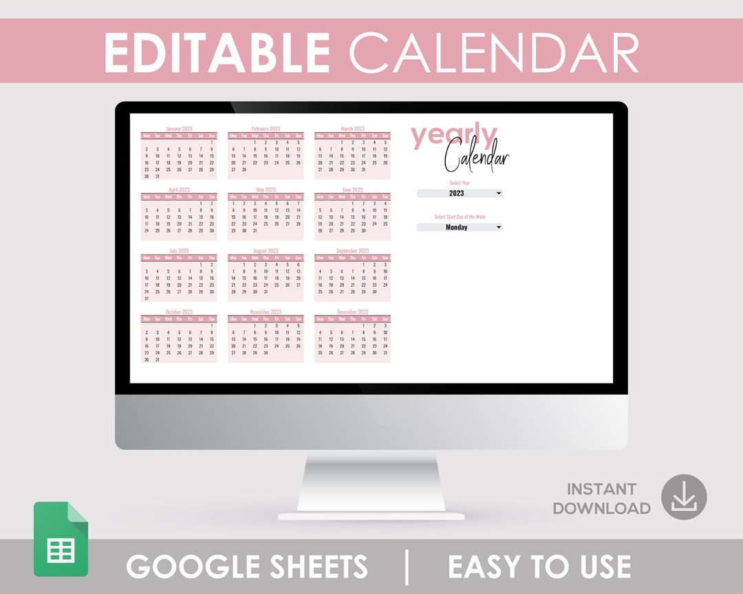 Editable Monthly Calendar, Google Sheets Template (digital Download) - Etsy