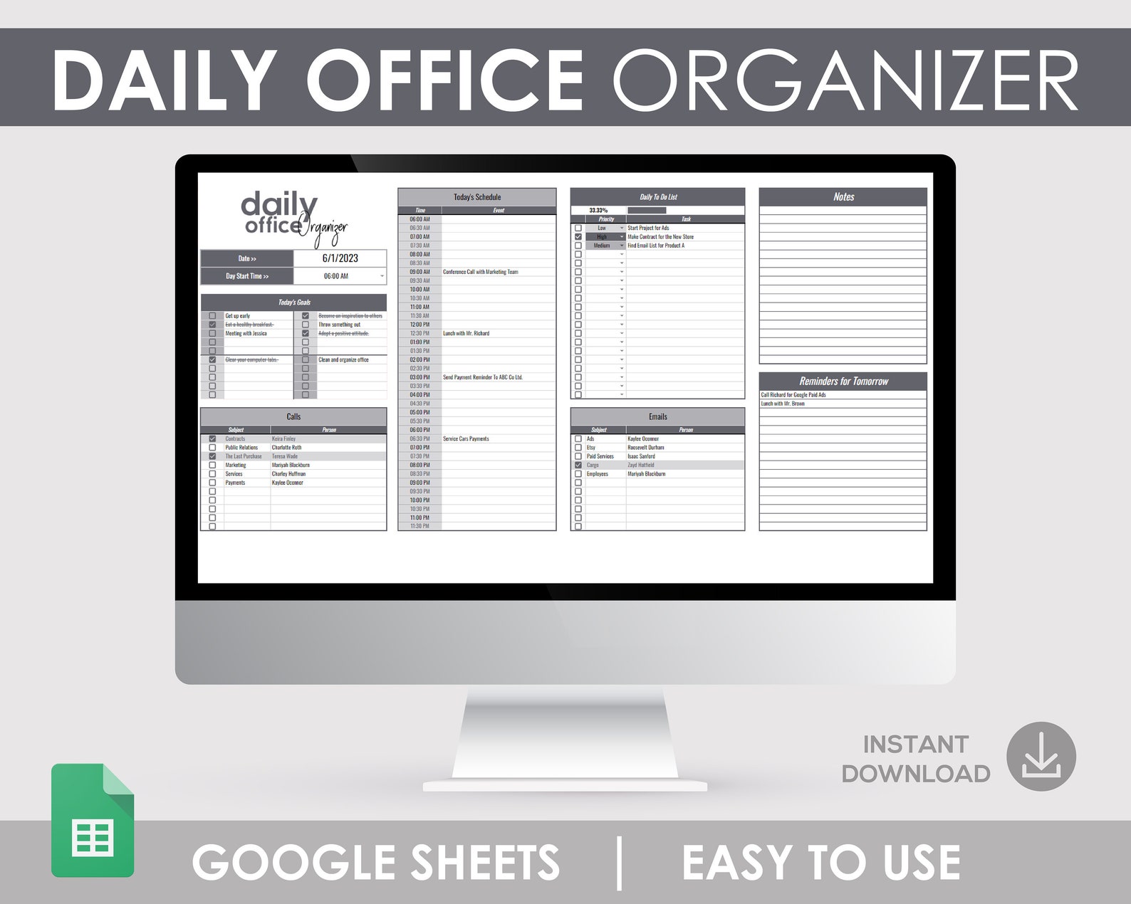 Daily Work Planner, Office Planner, Work to Do Checklist, Employee ...